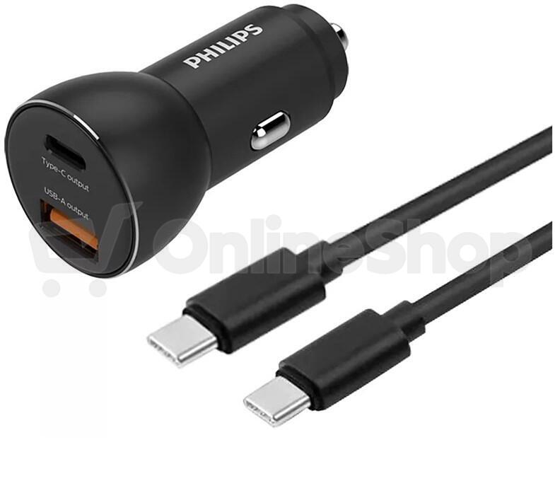 Nabíječka do auta Philips 2521C/00 + 1m kabel USBC na USBC, černý ...