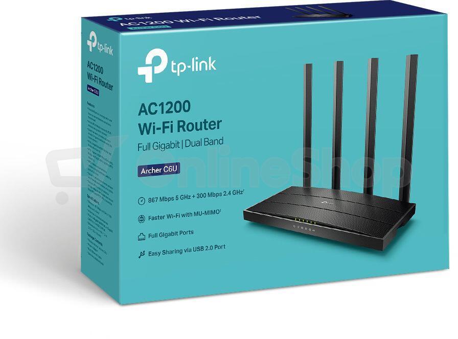 WiFi router TP-Link Archer C6U AC1200 dual AP, 4x GLAN, USB/ 300Mbps 2,4/ 867Mbps 5GHz, OneMesh ...