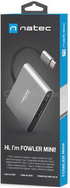 NATEC multiport adaptér Fowler MINI USB-C PD, USB 3.0, HDMI 4K (NMP ...
