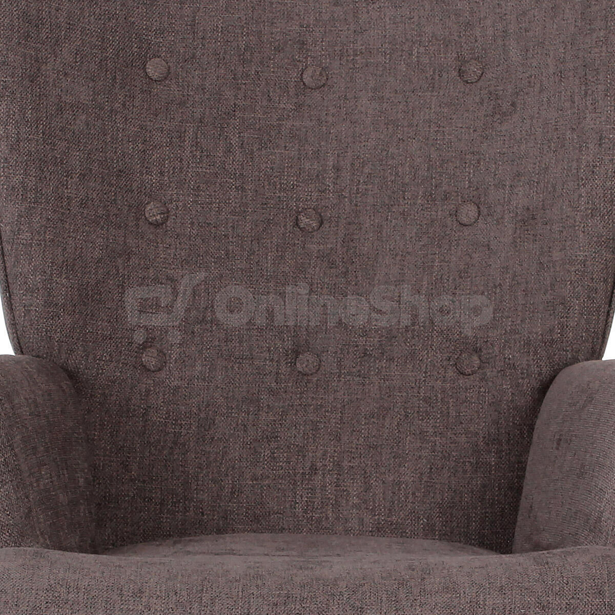 Křeslo "ušák" s podnožkou, potah hnědá látka, dřevěné nohy, masiv ...