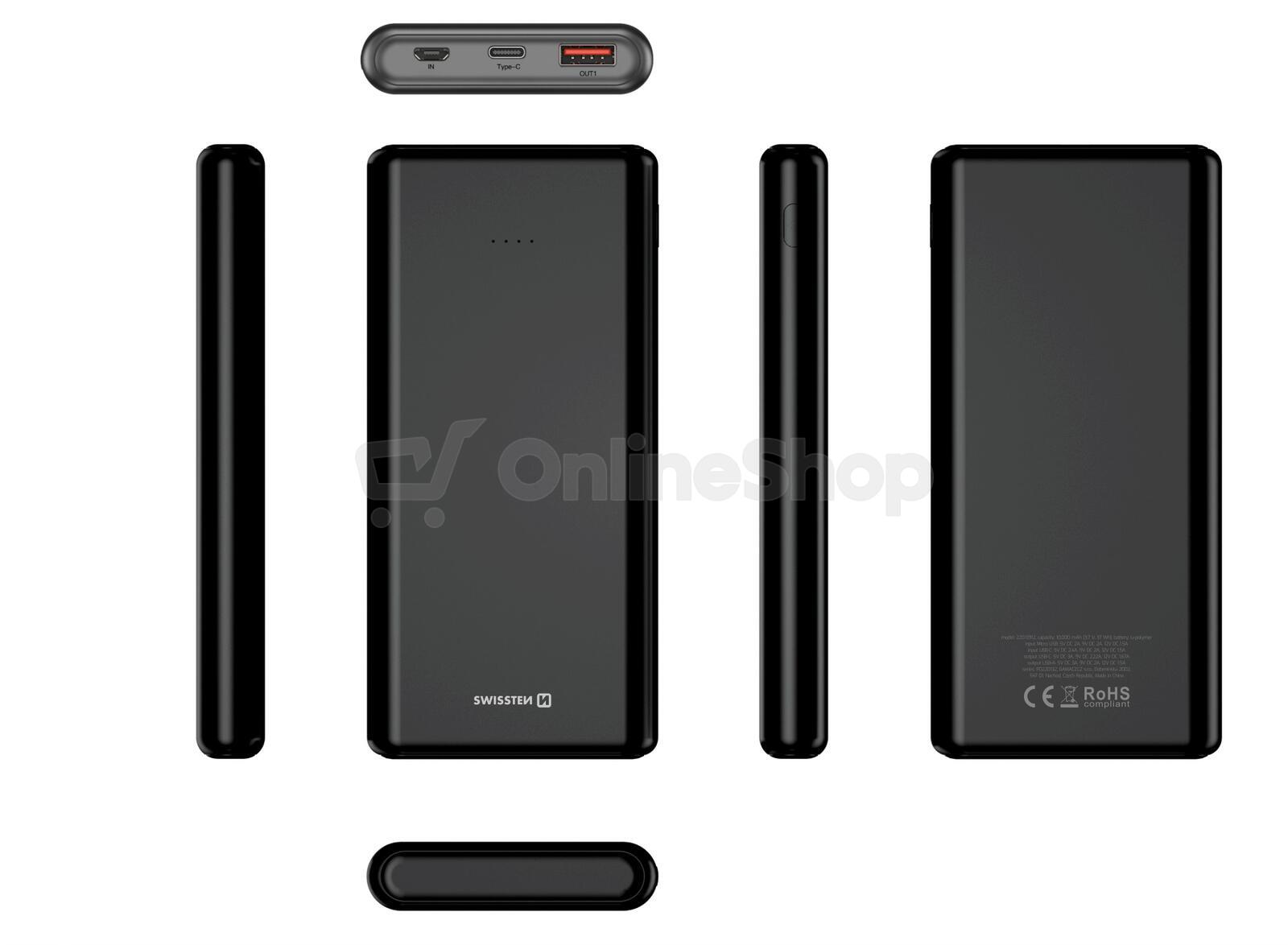 SWISSTEN POWER LINE POWER BANK 10000 mAh 20W POWER DELIVERY BLACK ...