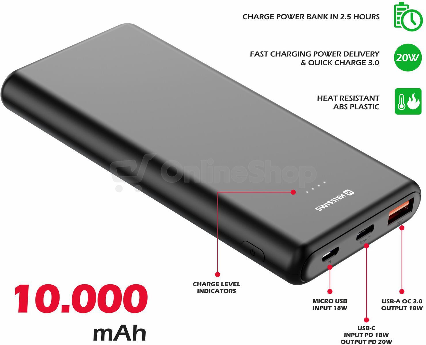 SWISSTEN POWER LINE POWER BANK 10000 mAh 20W POWER DELIVERY BLACK ...