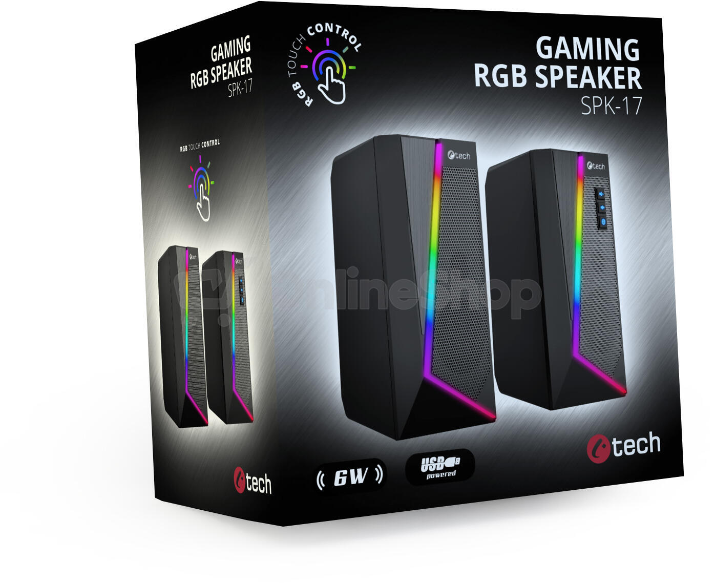 C-TECH reproduktory SPK-17, 2.0, 6W, RGB podsvícení, 3,5mm jack, USB ...