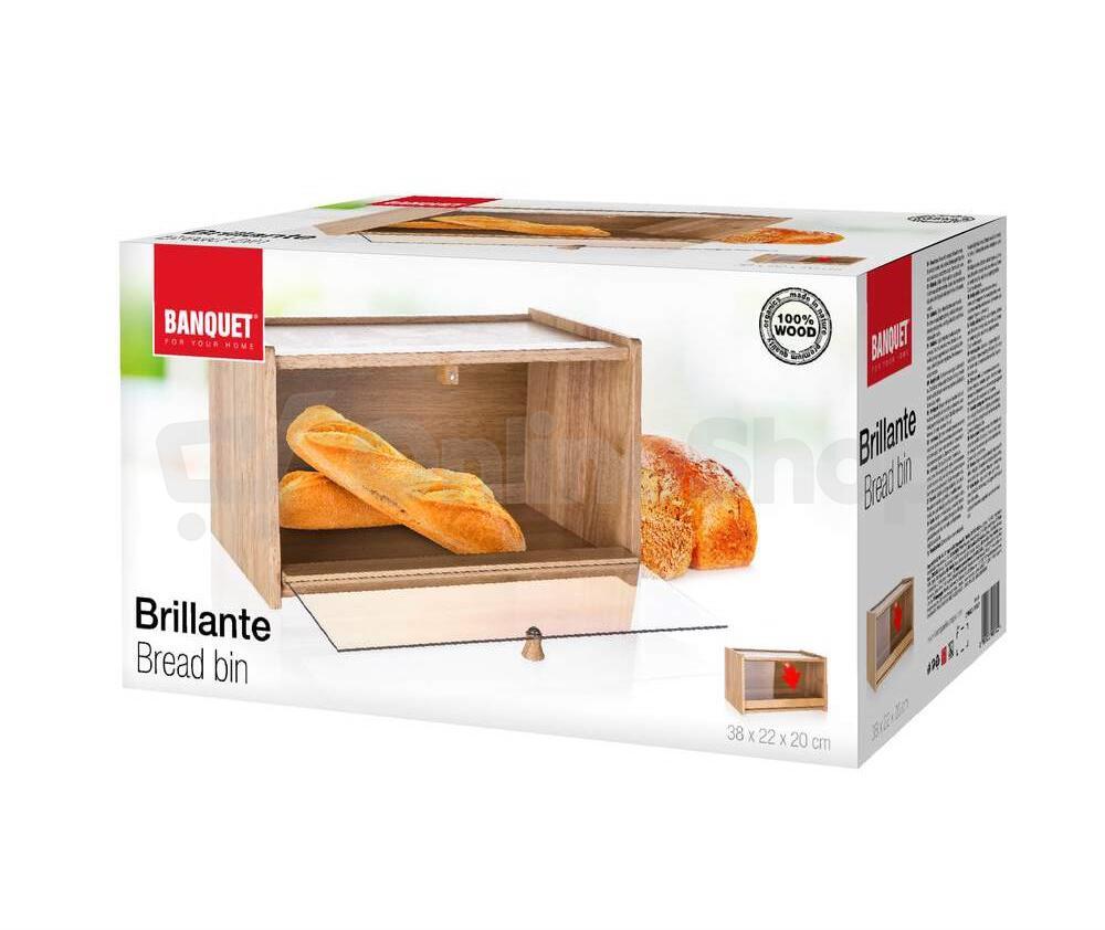 BANQUET Chlebník dřevěný BRILLANTE 38 x 22 x 20 cm, s plastovým víkem ...