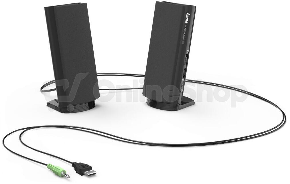 HAMA reproduktory k notebooku a PC E80/ 2.0/ 2,5W/ 3,5 mm jack/ USB ...
