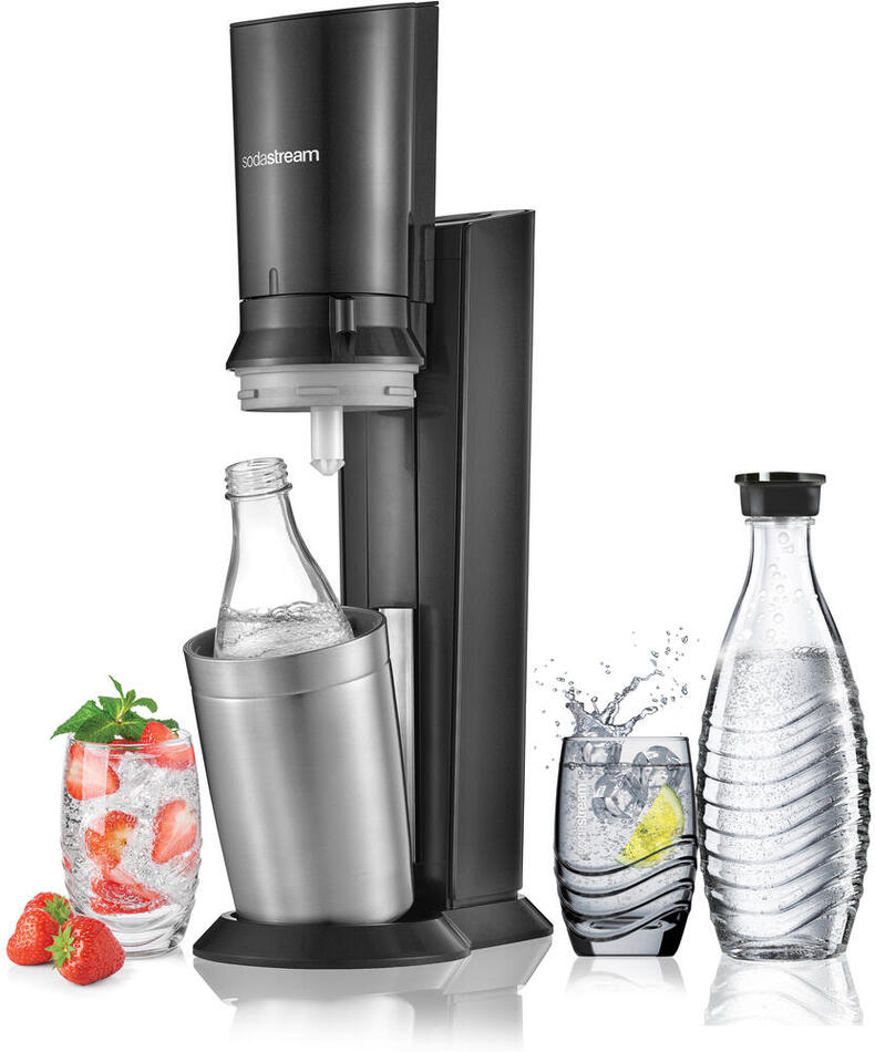 SET Výrobník sody SodaStream Crystal Black/Metal + Lahev 0,7l skleněná ...