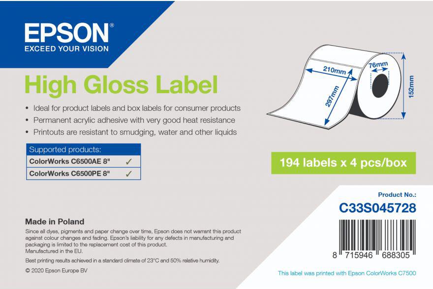 EPSON High Gloss Label - Die-Cut Roll: 210mm x 297mm, 194 labels ...