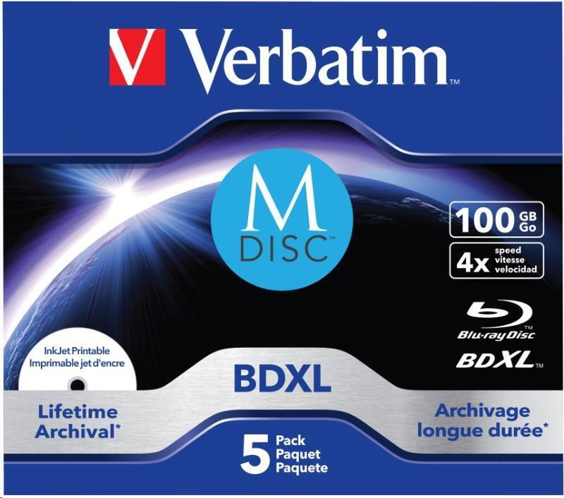 VERBATIM M-DISC BD-R XL 100GB, 4x, printable, jewel case 5 ks (43834) | OnlineShop.cz