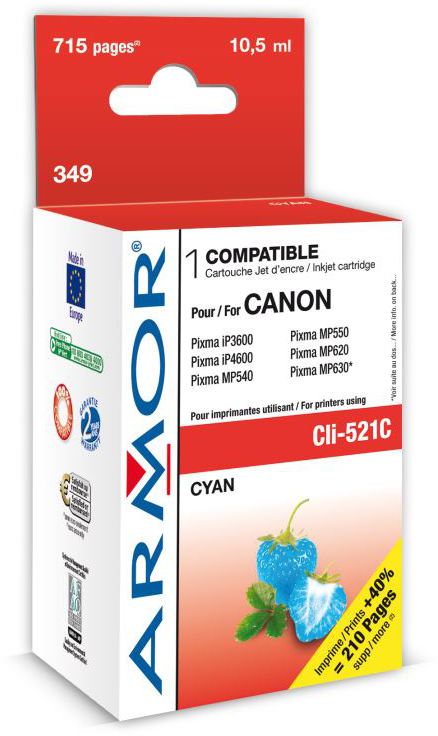 Armor Ink Cyan, CLI521C pro tiskárny Canon IP 3600/4600, 10,5 ml ...