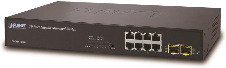 PLANET WGSD-10020 switch 8x1000 TP,2x 100/1000 SFP, Web/SNMP, L3, STP ...