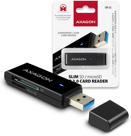 Recenze AXAGON CRE-S2, USB 3.0 Type-A - externí SLIM čtečka 2-slot SD ...