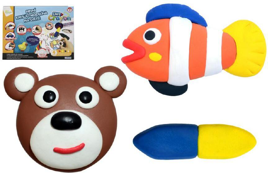 Kreslící modelína Clay Crayon 4 barvy + omalovánky a doplňky v krabici ...