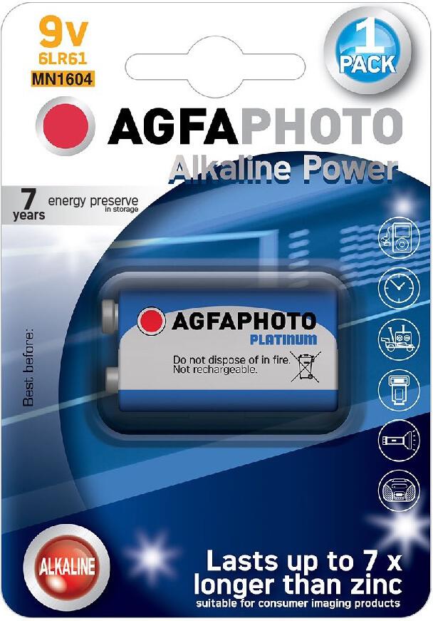 AgfaPhoto Power alkalická baterie 9V, blistr 1ks | ONLINESHOP.cz