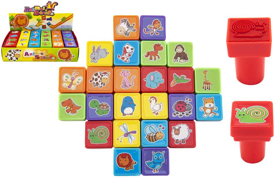 Teddies Razítka zvířátka samobarvící plast 3x3cm 24 ks v krabičce ...