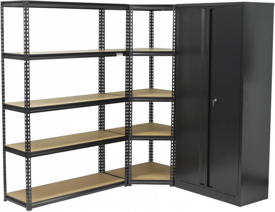 Rohový regálový systém PREMIUM s dílenskou skříní, 3 díly - AH1007 ...