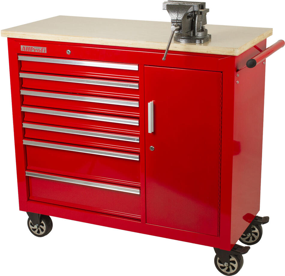 Pojízdný dílenský ponk s nářadím v pěnových výplních a svěrákem ...