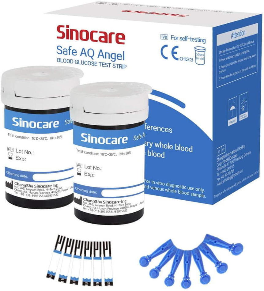 Testovací proužky SINOCARE Set 50 ks + 50 lancet pro Safe AQ Angel ...