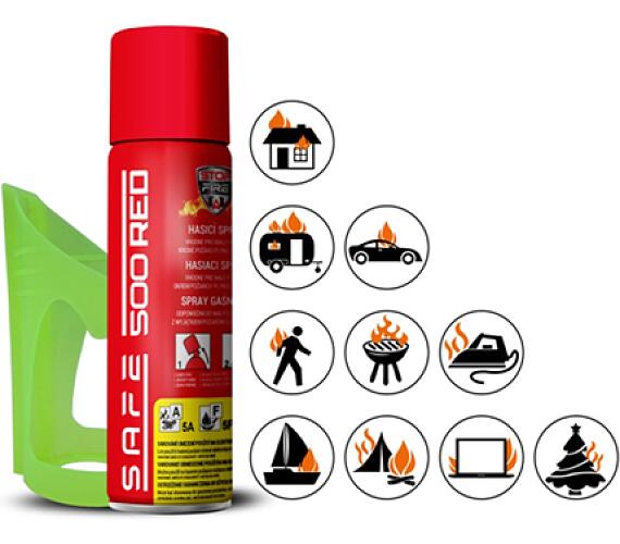 Hasicí sprej SAFE 500 RED 500ml pěnový + držák 50F SAFEHOME | OnlineShop.cz